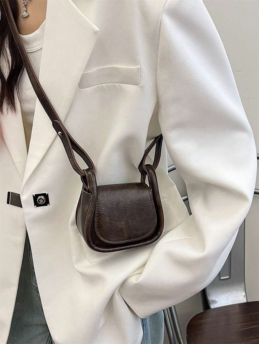 New Fashion Mini One Shoulder Crossbody Bag, Korean Texture Saddle Bag ...