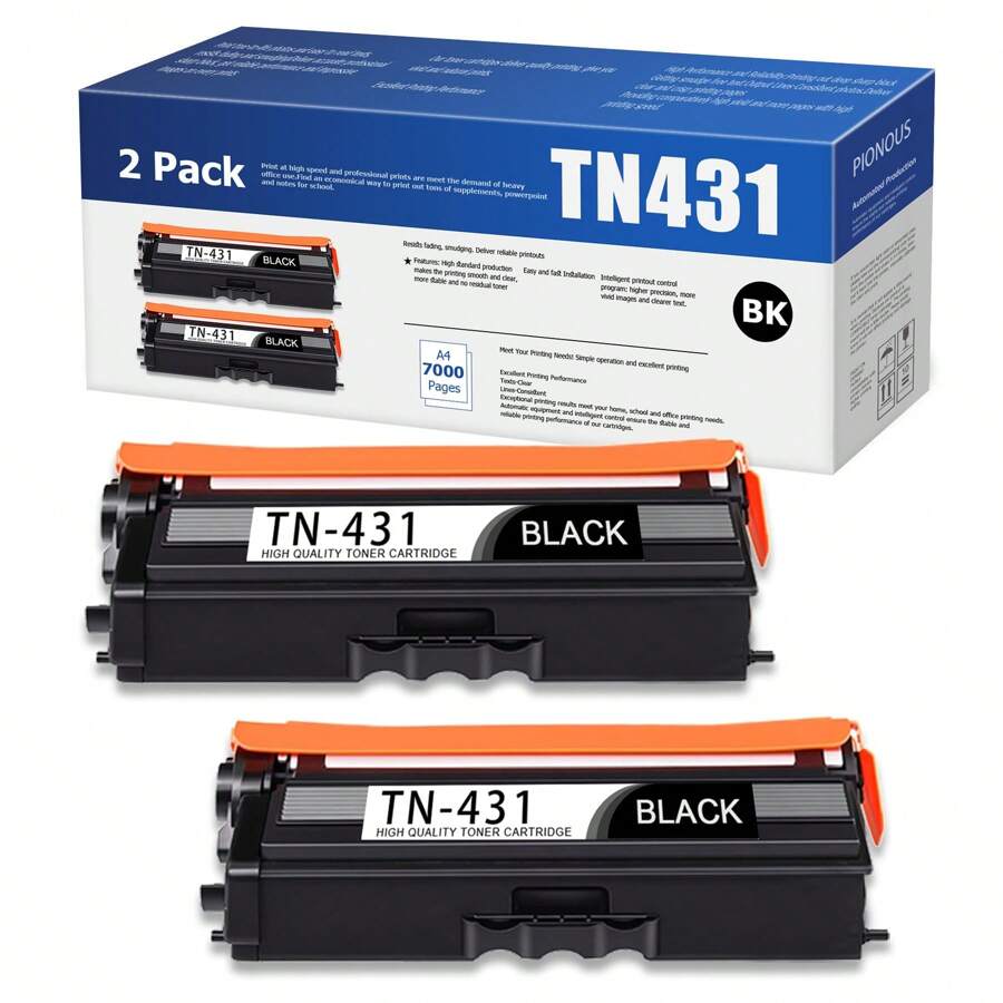 TN-431BK TN431 Toner Cartridge High Yield (2-Pack, Black) Replacement For Brother TN 431 HL ...