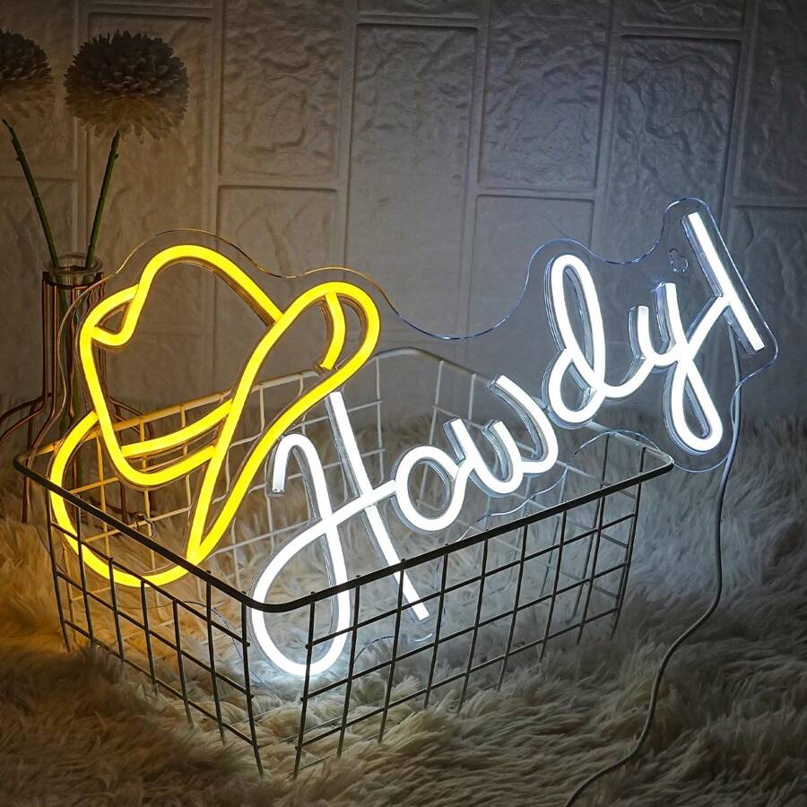 Howdy Cowboy Neon Signs Cowboy Hat Cool LED Neon Lights Dimmable Neon ...