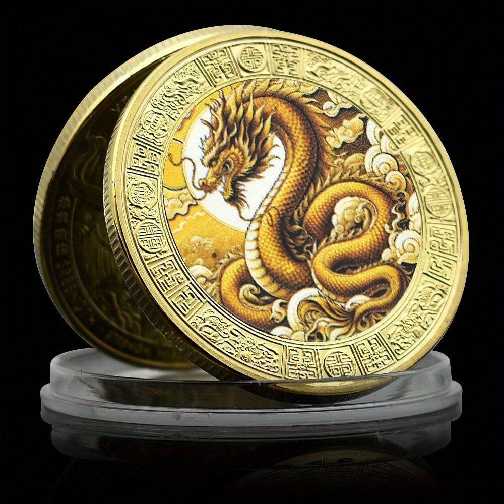 Chinese Dragon Year Gold Plated Commemorative Coins, Classic Ancient ...