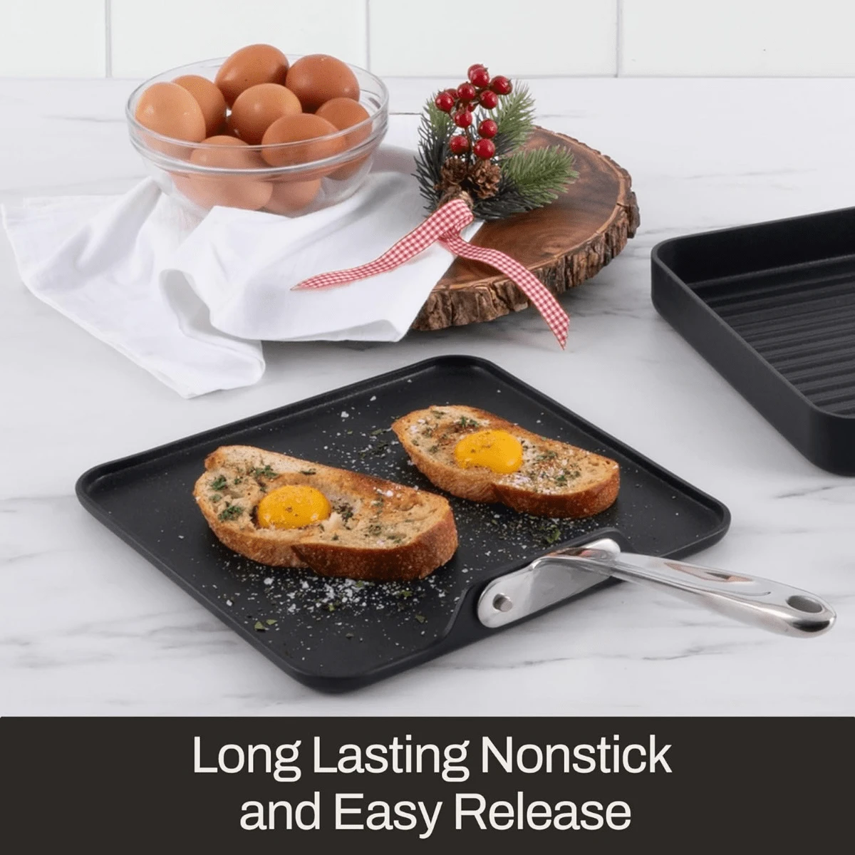 Hard Anodized Nonstick Griddle 11x11 Inch Oven Broiler Safe 500F, Lid ...