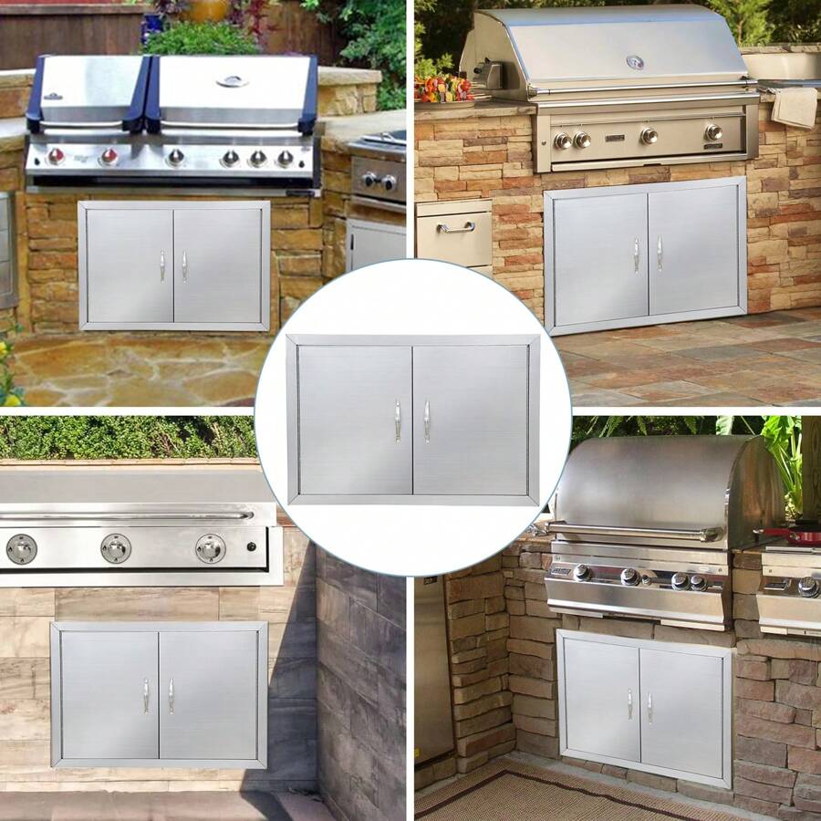 28W X 19H Inch Stainless Steel BBQ Double Access Door, Outdoor Kitchen Doors, BBQ Doors With 6 ...