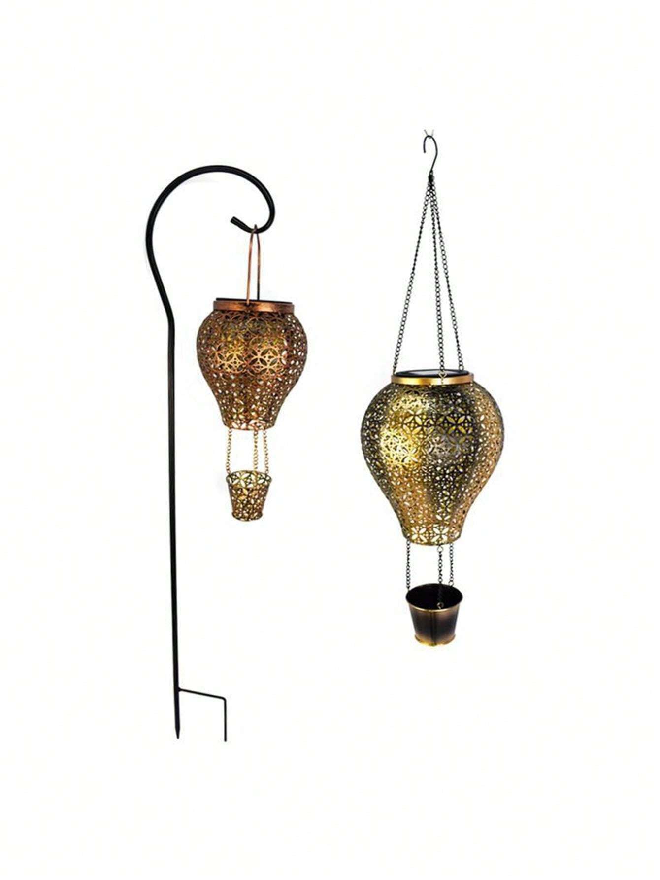 Solar-Powered Iron Hollow Hot Air Balloon Lawn Light Outdoor Camping ...