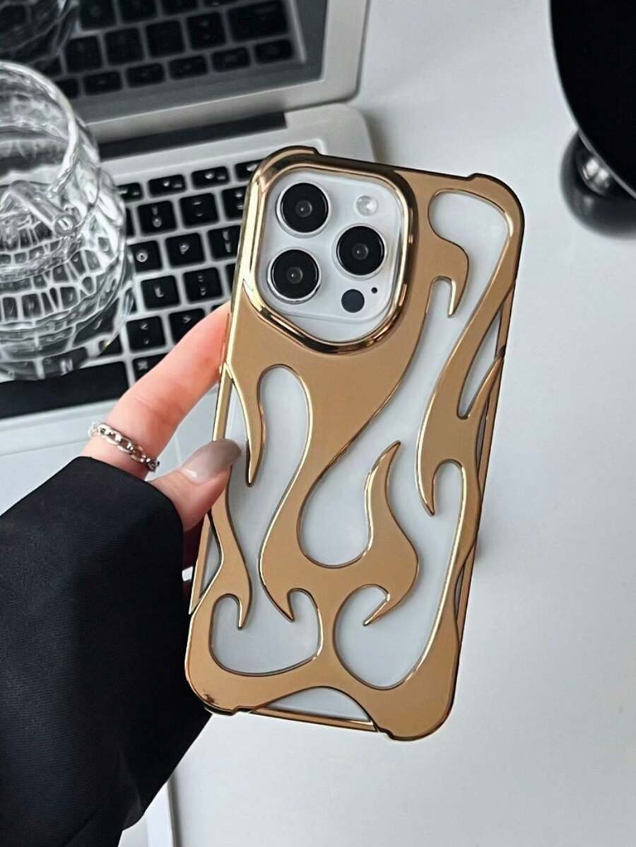 Minimalist High-End Gold Flame Pattern Hollow Phone Case, Compatible With Apple IPhone 11/12/13 ...