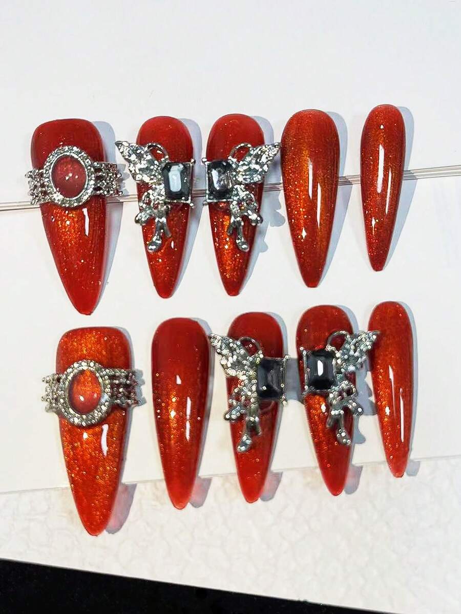 10 Pcs Handmade Full-Coverage Fake Nails, Creative Water Drop Shape ...