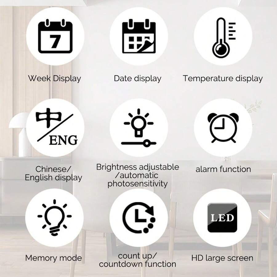 Orange Led Digital Wall Clock 10 Level Adjustable Brightness Time ...