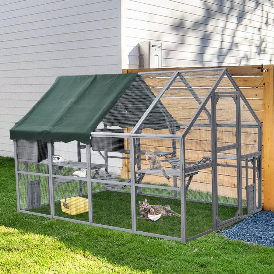 Outdoor Large Cat Cage, Cat Run Large Cat Enclosure Wooden Cat Catio ...