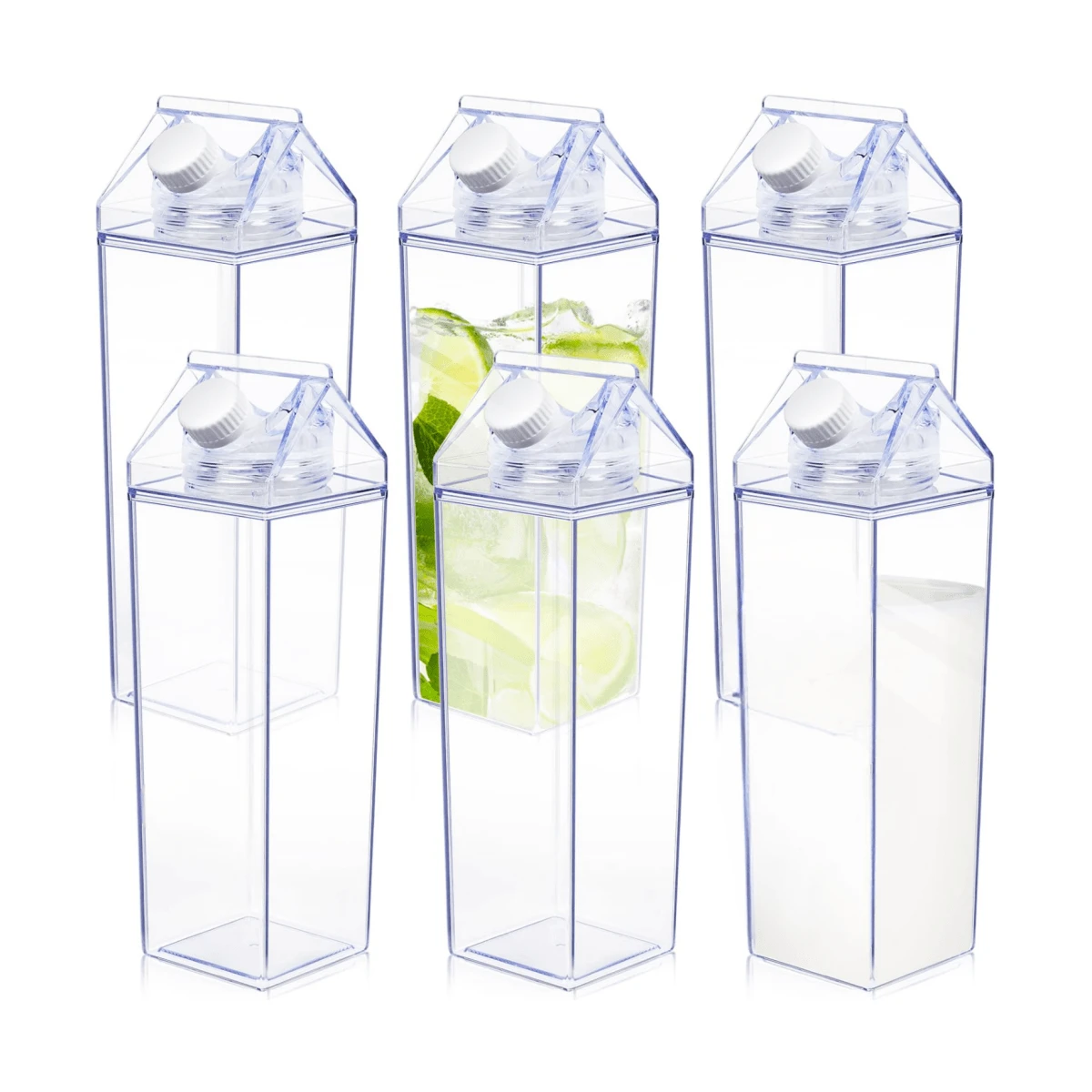 Milk Carton Water Bottle, Clear Plastic Milk Box Square Juice Bottle ...