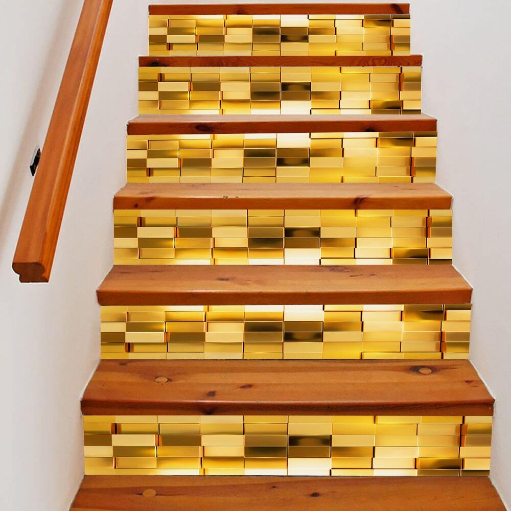 New 6-Piece Set Of Gold Brick Simulation Stairs With Decorative Wall ...