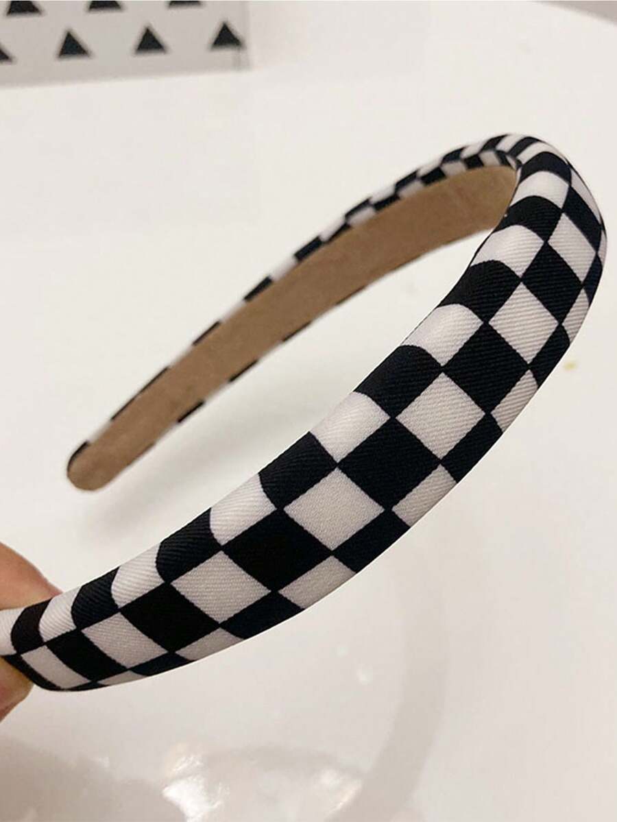 2pcs Women's Multicolor Checkerboard Headbands, Wide Sponge Hair Clips ...