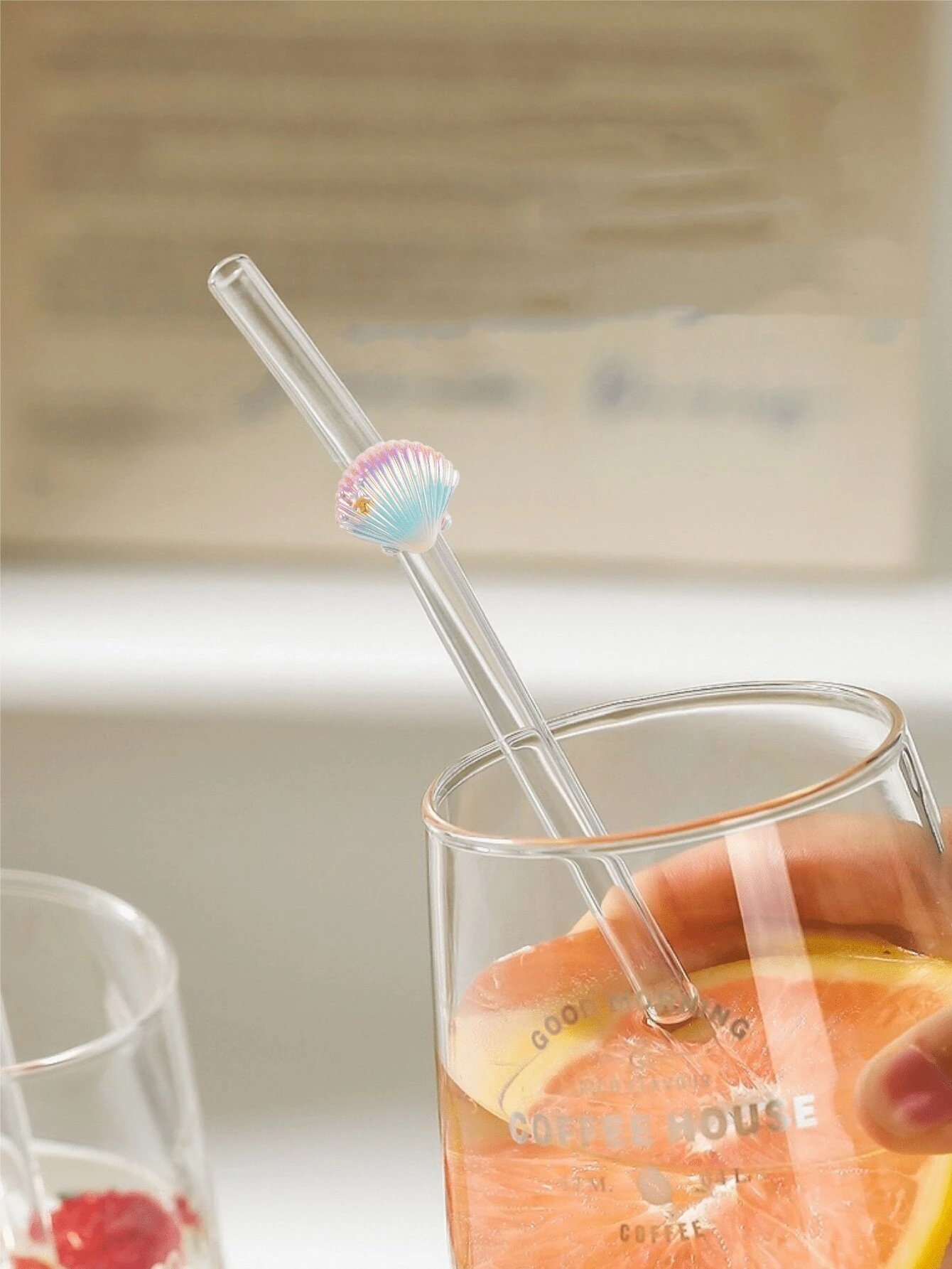 1pc Rainbow Shell Glass Straw, Transparent Boba Tea Juice Straw Milk ...
