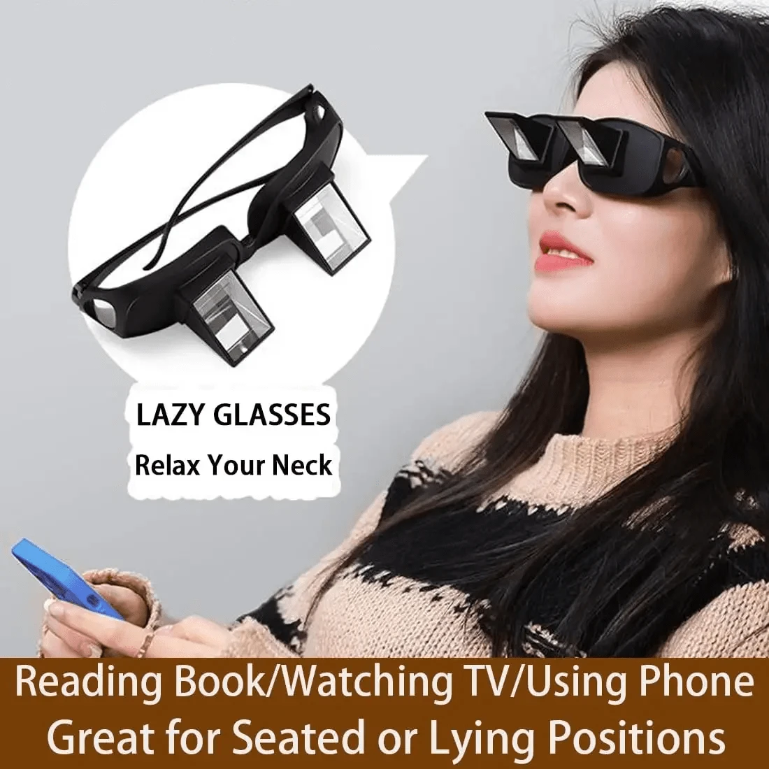 Gafas de prismas horizontales para cama, lentes periscopio para leer y ...