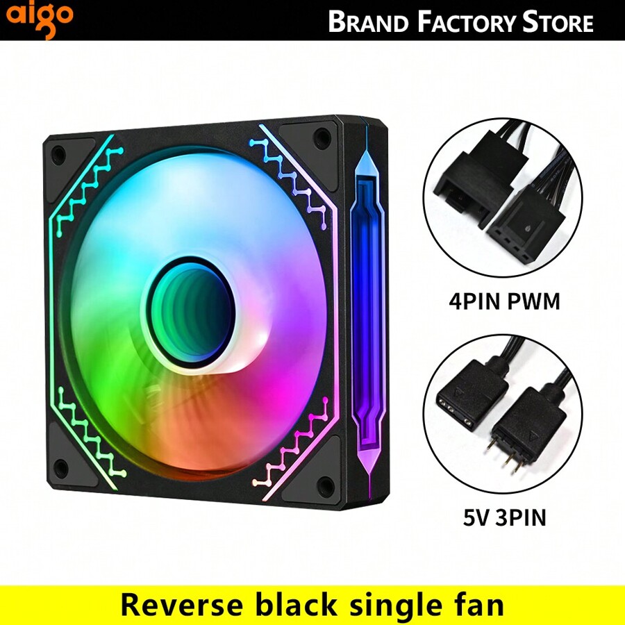 Aigo Air12s PC Case Fan 12cm 4Pin 5V 3Pin ARGB Cyclic Mirror Light Effect PWM CPU 120mm Cooling ...