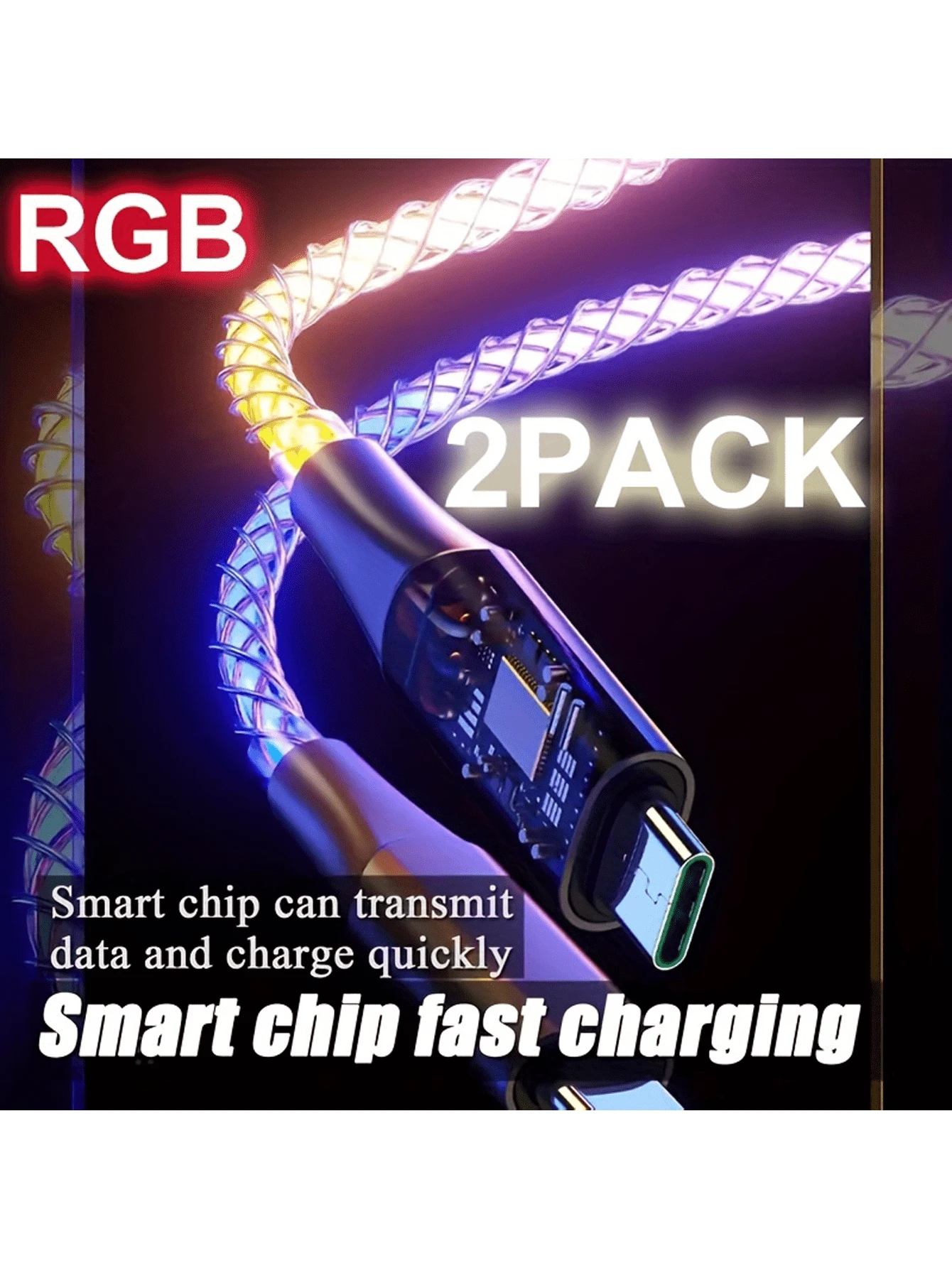 2Packs, RGB Current Flowing,66W Fast-Turbo Charging And Data Sync USB ...