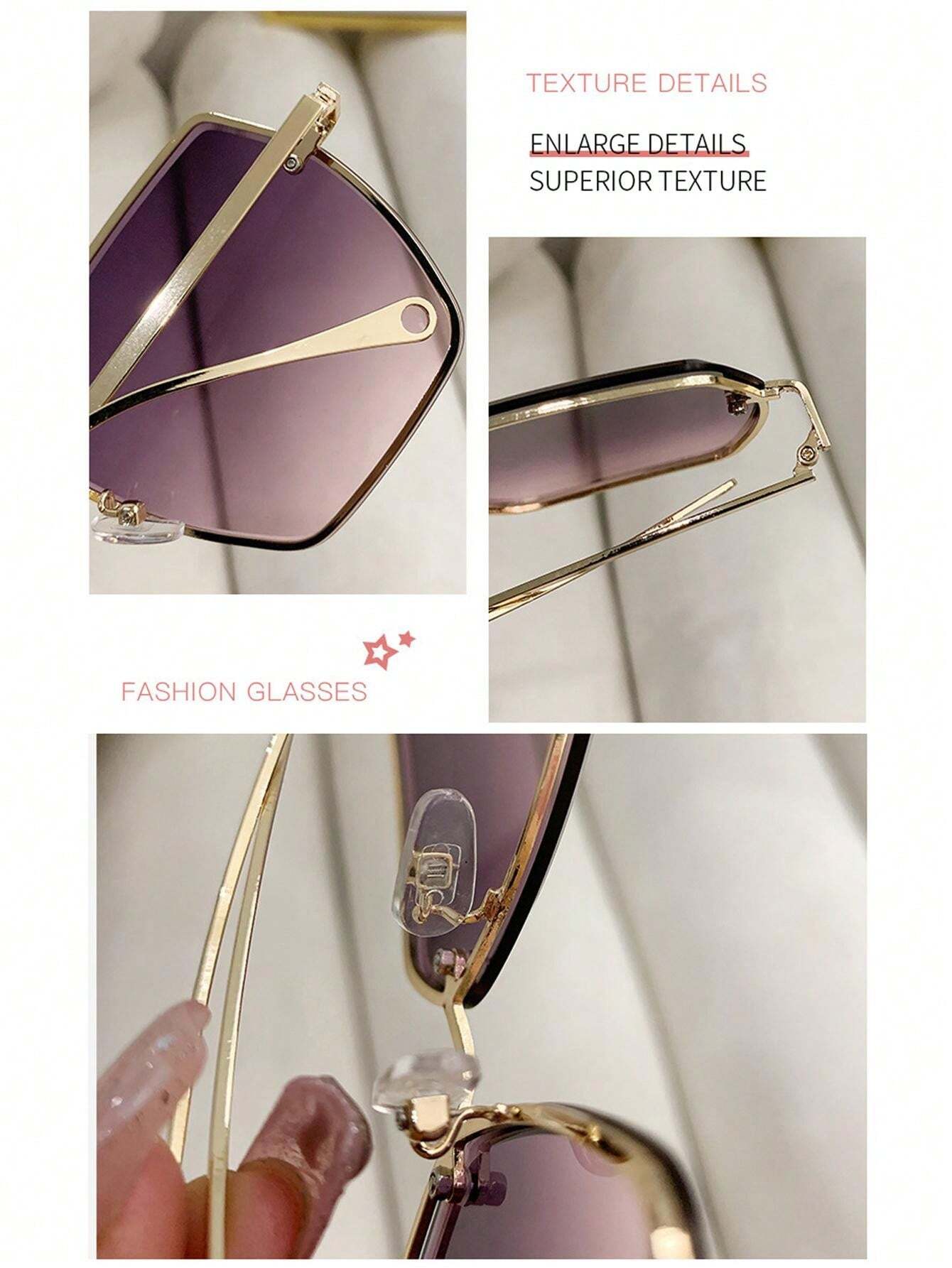 New Large Frame Sun Glasses Rimless Metal Frame Gradient Sunglasses ...