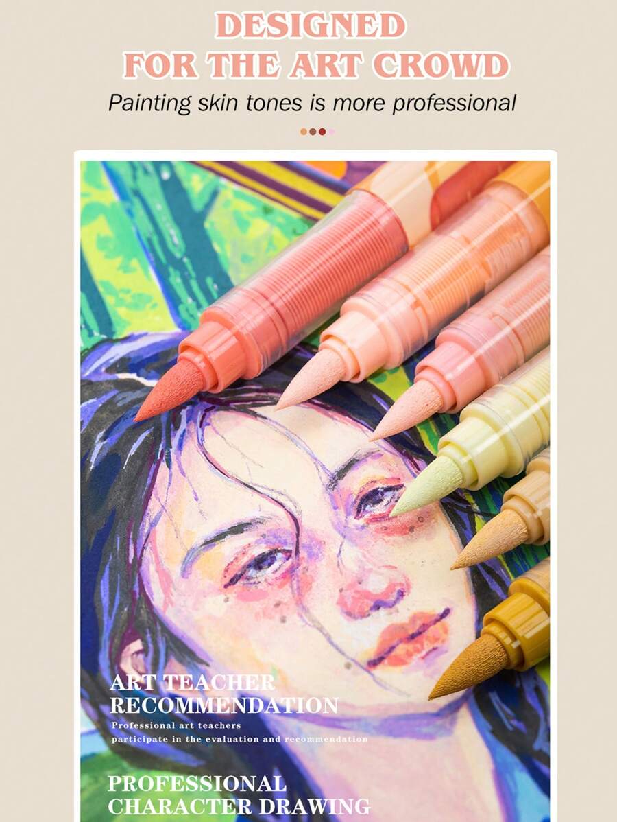 Guang Na 24 Colors Soft Brush Acrylic Marker Pen Set, Skin Tone, Used ...