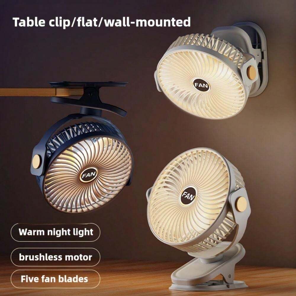 מאוורר קליפ נייד 1 יחיד עם מנורת לילה - מאוורר USB נטען עם חיבור 360 ...