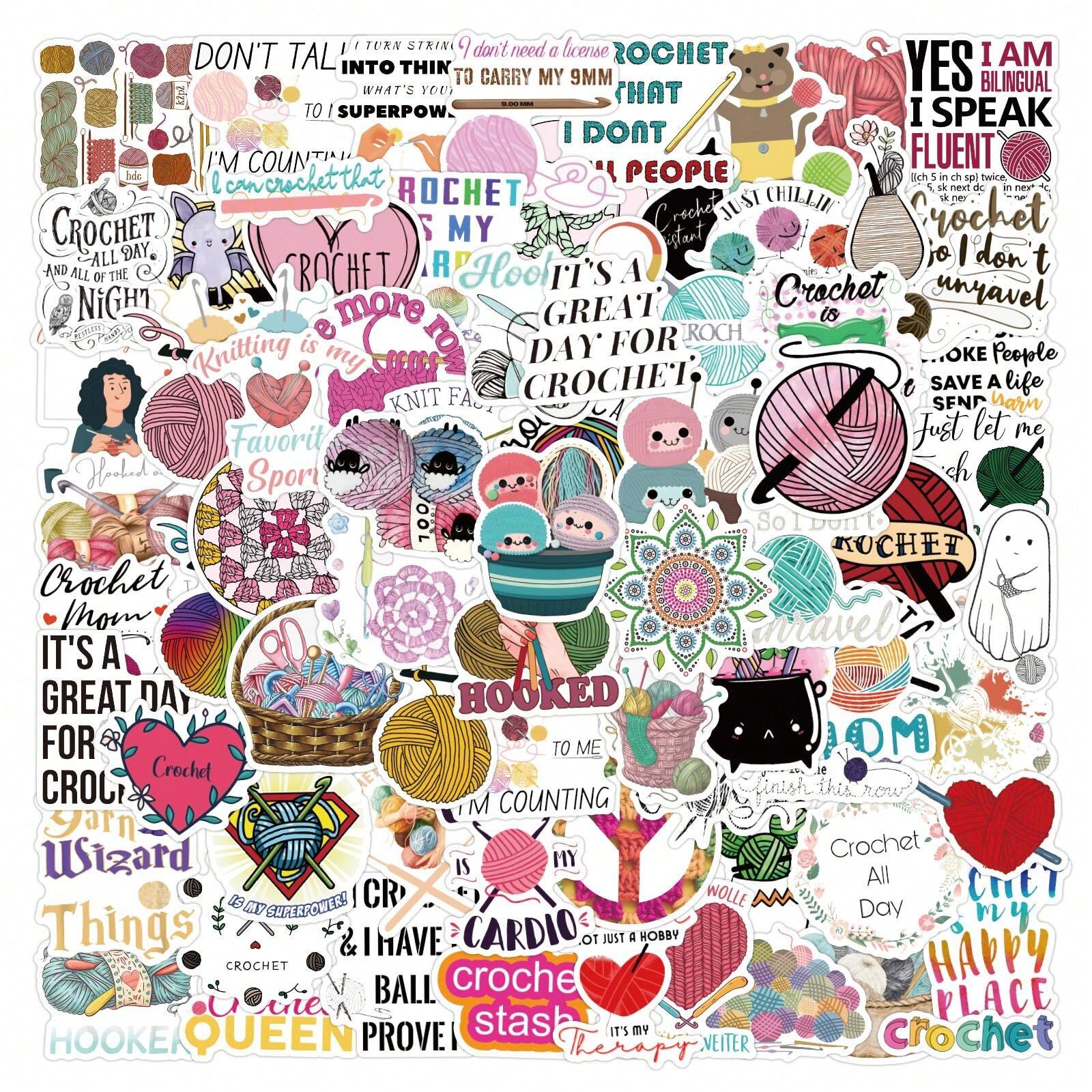 100 Pcs Crochet Stickers Cute Stickers Knitting Stickers Vinyl ...