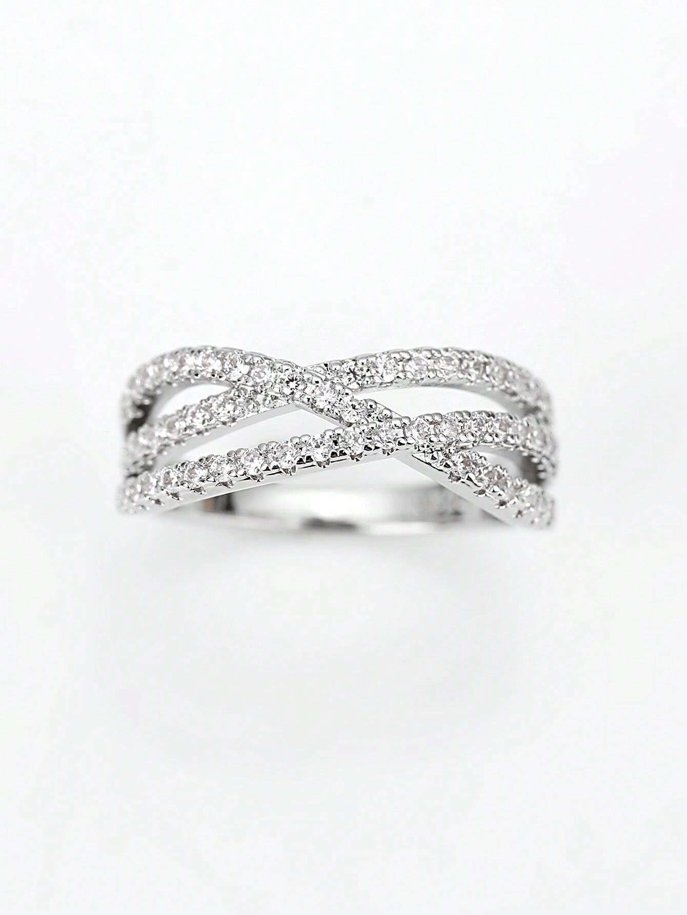 1pc Fashionable Full Rhinestone Bright Cubic Zirconia Copper Women's ...