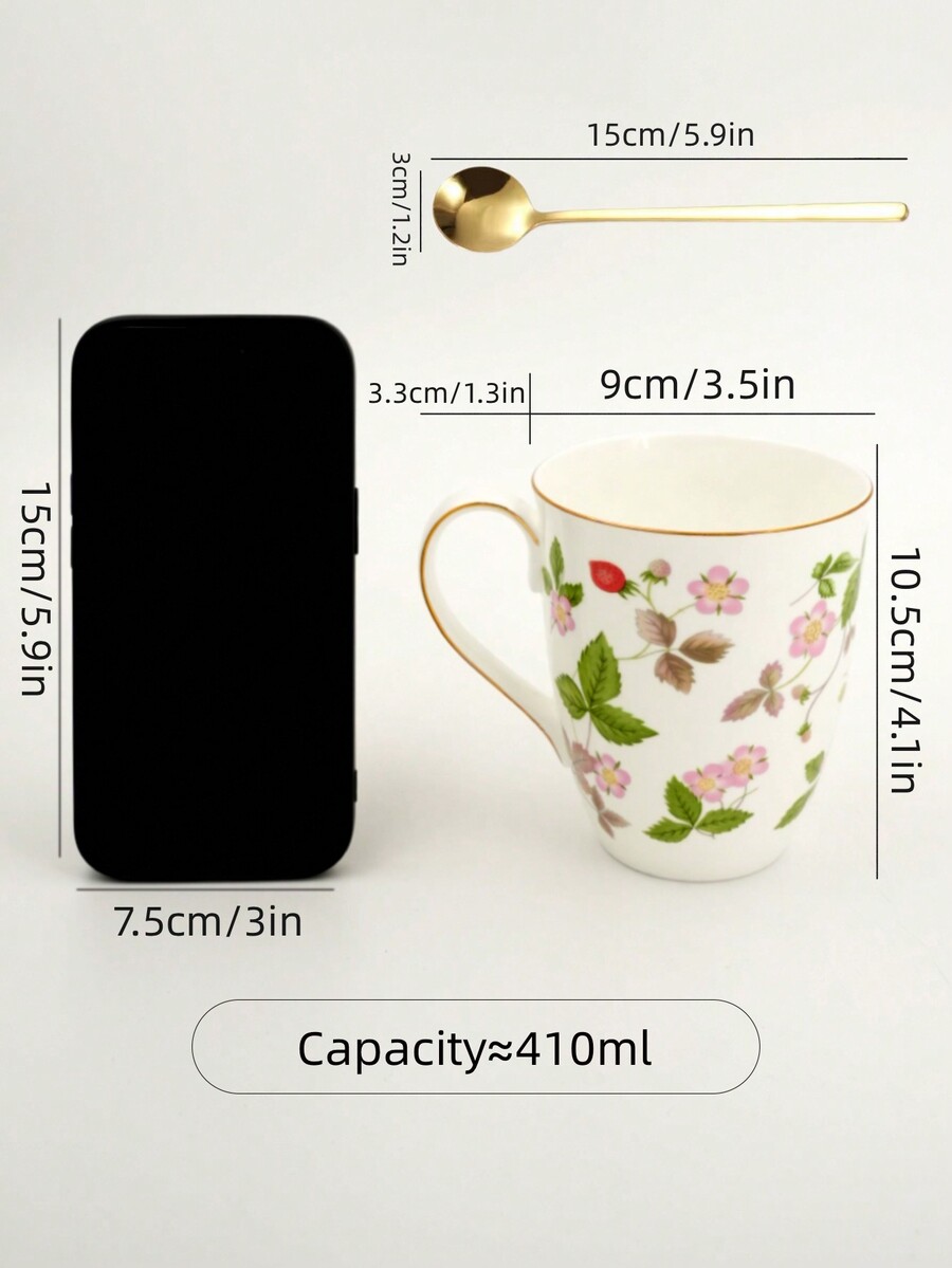 1piece Pastoral Ceramic Tea Cup With Spoon, Perfect For Teatime And ...