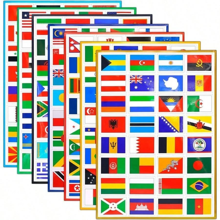 7 Sheets Of World Flag Stickers,224 Pieces Flag Stickers Passport ...