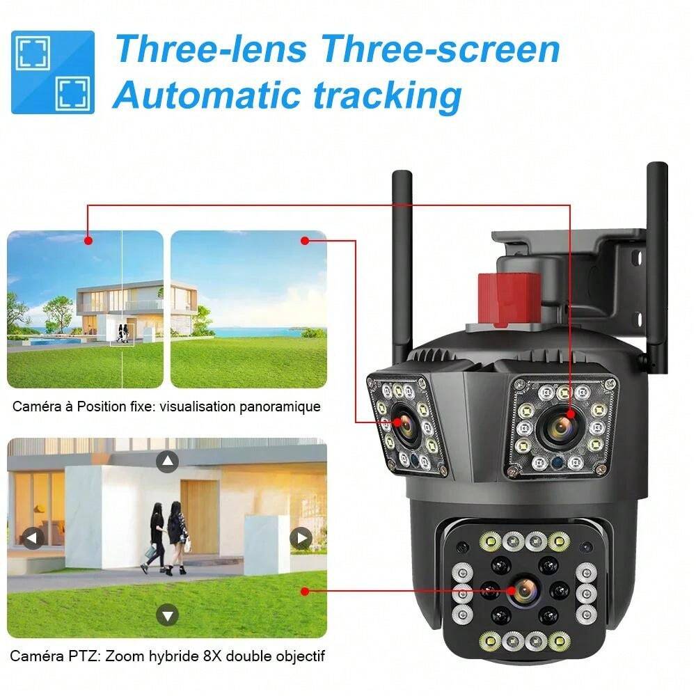 6MP Three Lens Three Screens WIFI PTZ Camera 4K Outdoor Auto Tracking ...