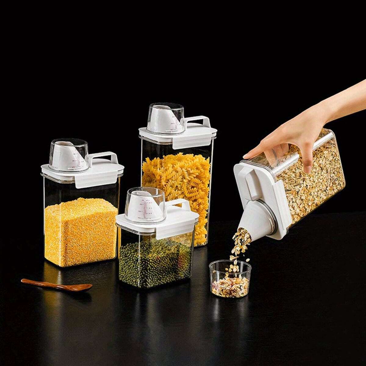 [3pcs]Cereal Dispenser Easy Flow Storage Jar, Airtight Plastic Grocery ...