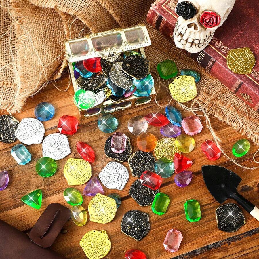 90 PCS Pirate Treasure Pool Gems, Dive Toys Set 60 Pool Gems Diamonds ...