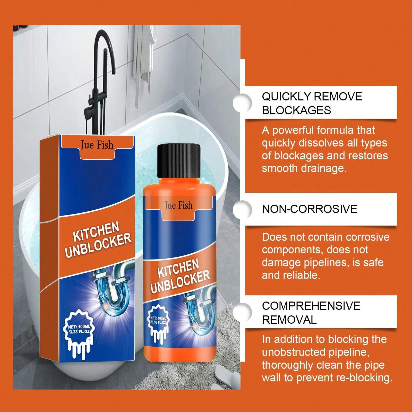 Drain Cleaner, Fast And Powerful Drainage Unclogger For Kitchen And ...