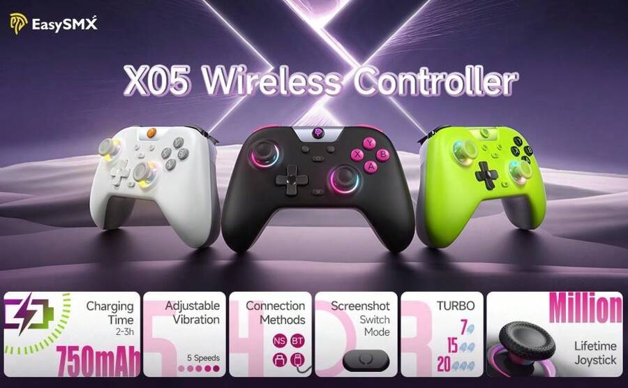 EasySMX EasySMX X05, PC And Multiplatform Gaming Controller With Hall Effect Joysticks, 7 Light ...