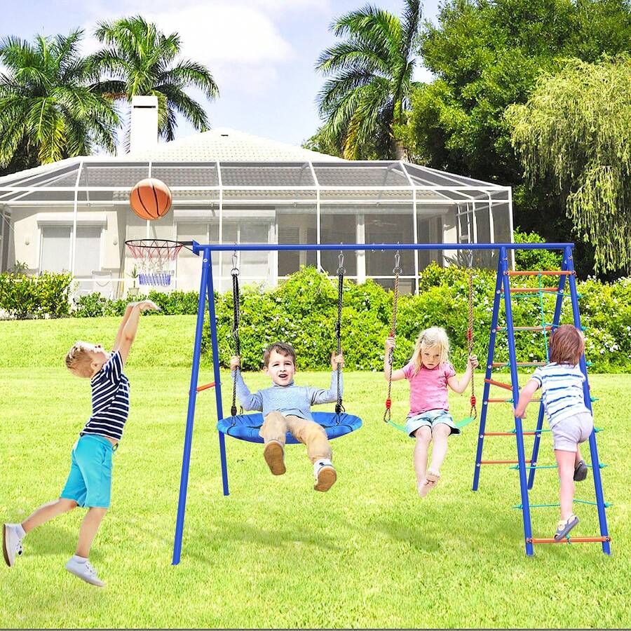 Fiziti 5 In 1 Swing Sets For Backyard, Outdoor Metal Swing Sets For ...