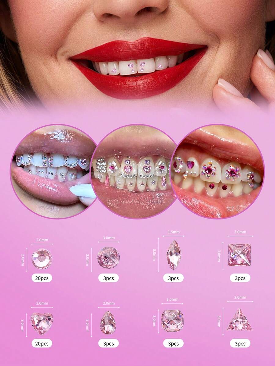 55 Pieces Tooth Gems DIY Teeth Crystal Flat Back Glass Gemstone Multi ...