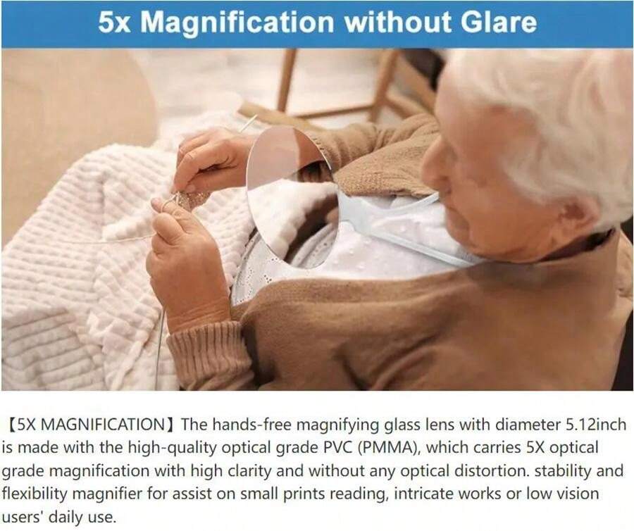 5x Loupe avec diamètre de 13 cm, loupe mains libres pour la lecture avec un design confortable à ...