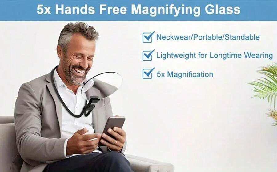 5x Loupe avec diamètre de 13 cm, loupe mains libres pour la lecture avec un design confortable à ...