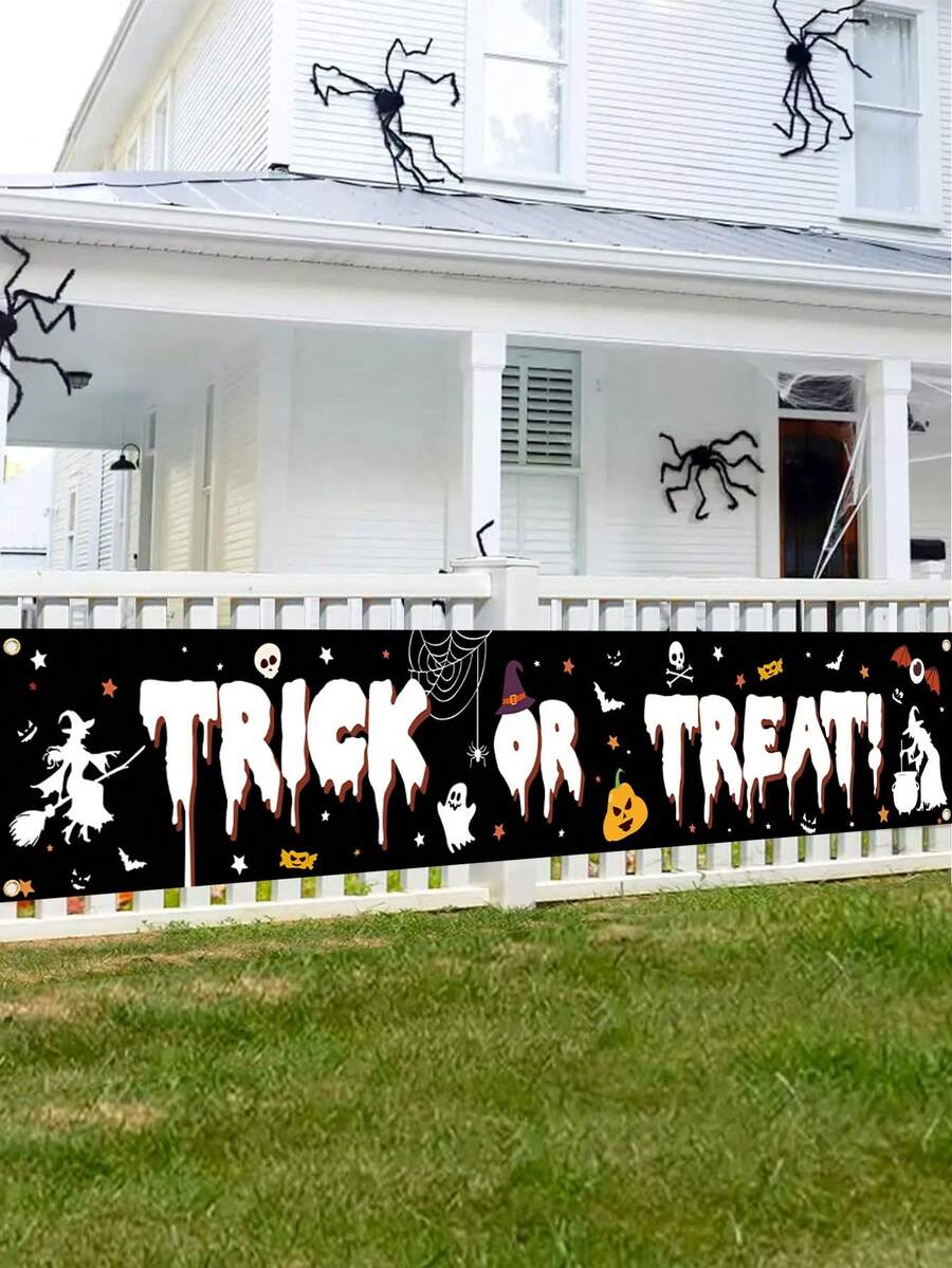 1pc Happy Halloween Backdrop Banner, Orange Black Red Green And Purple ...