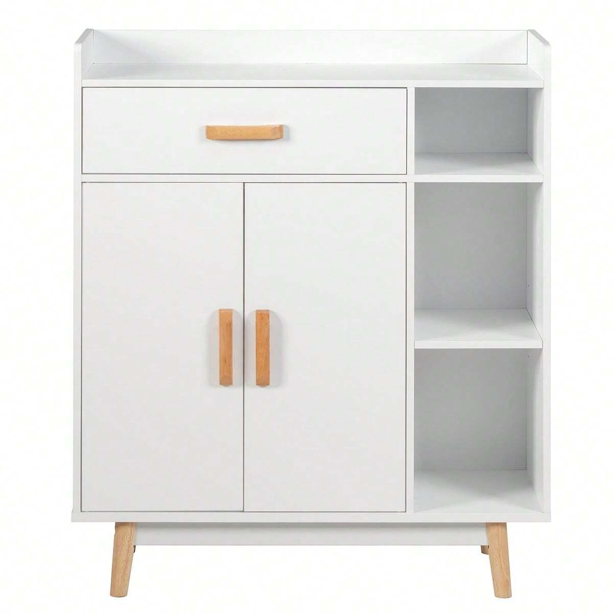 Free Standing Cupboard Chest With 1 Drawer 2 Doors 3 Shelves & 4 Rubber ...