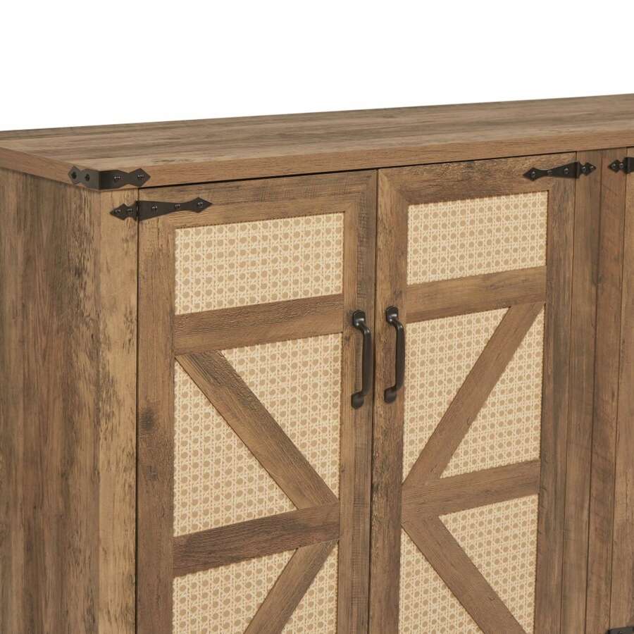 Rustic Oak Color Faux Rattan Sideboard Barn Door Rustic Style Sideboard ...