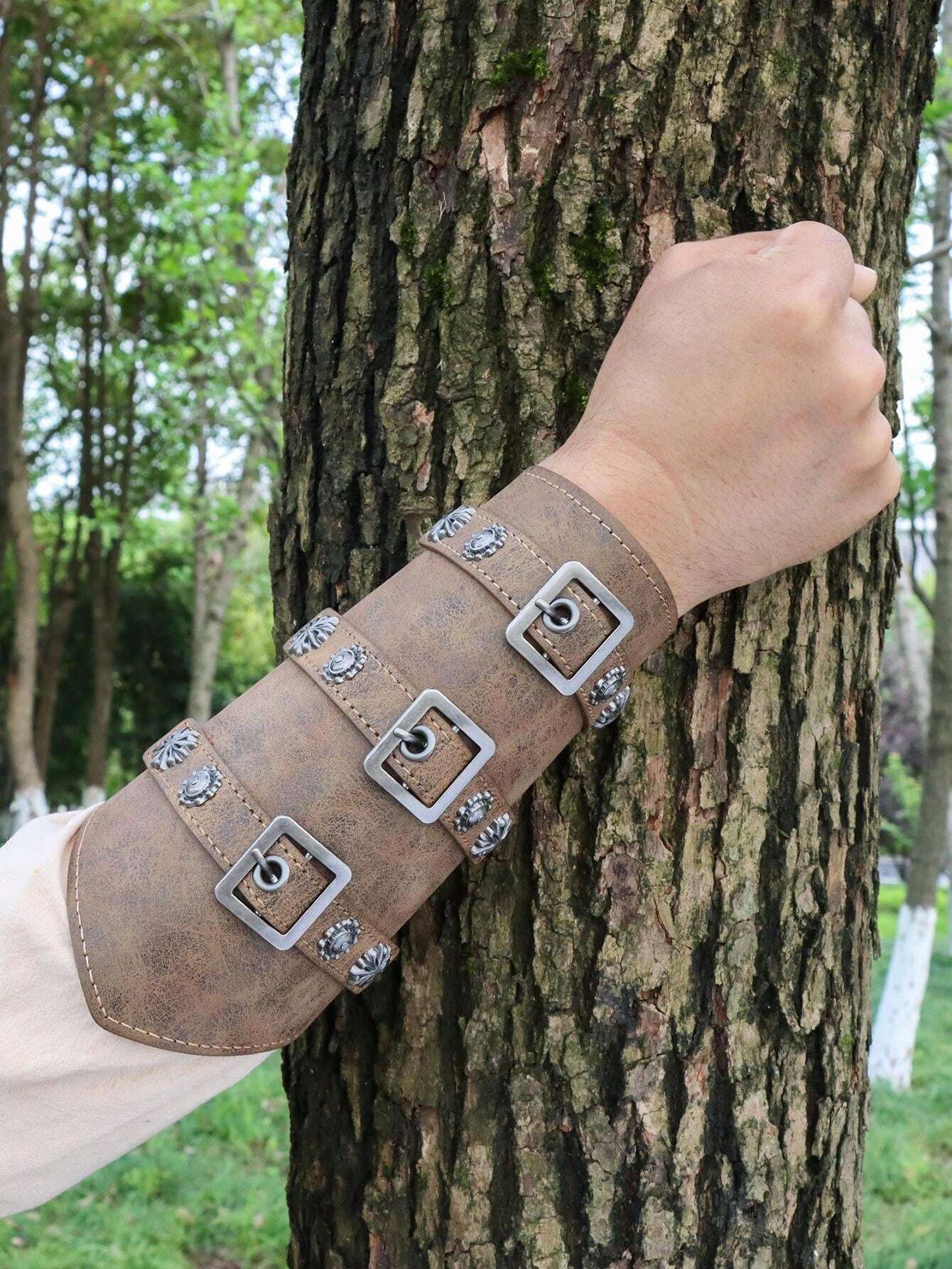 Vintage Leather Arm Punk Wristband Guards Medieval Knight Bracers One ...