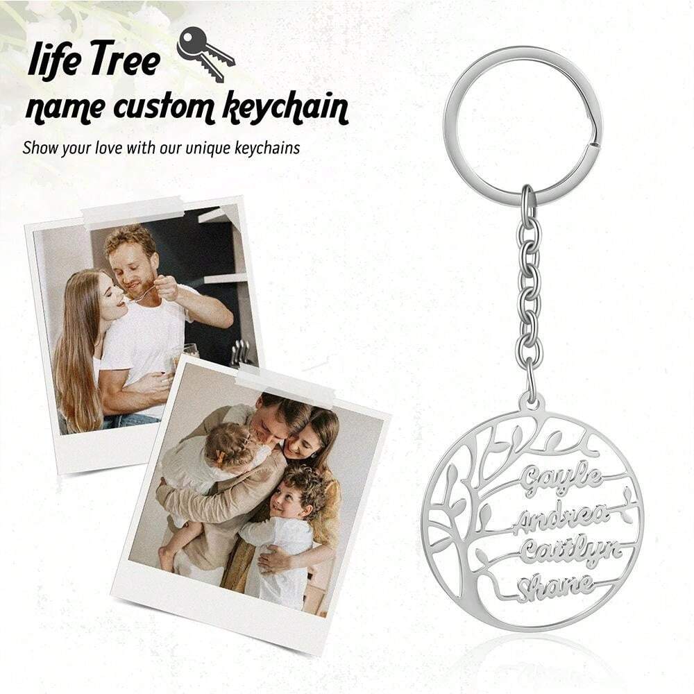 Personalized Tree Of Life Keychain With 1-4 Names Custom Nameplate ...