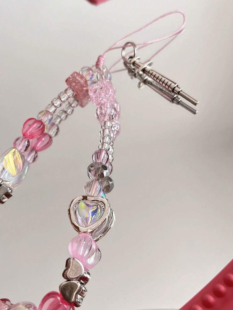 New Sweet Asia-Style Pink Phone Chain, CCD Camera Chain, Syringe, Y2K ...