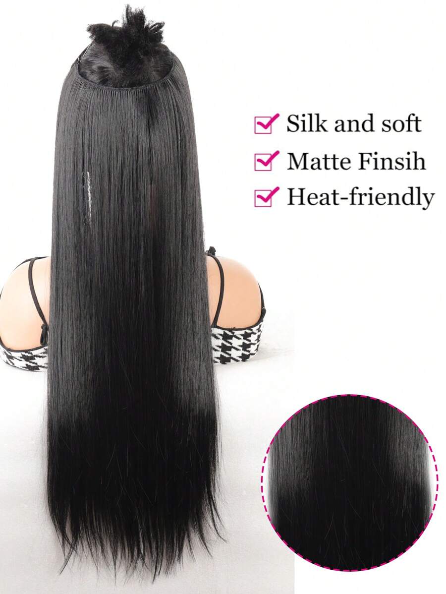 24 Inch Fish Line Hair Extensions Straight Invisible Wire Synthetic ...