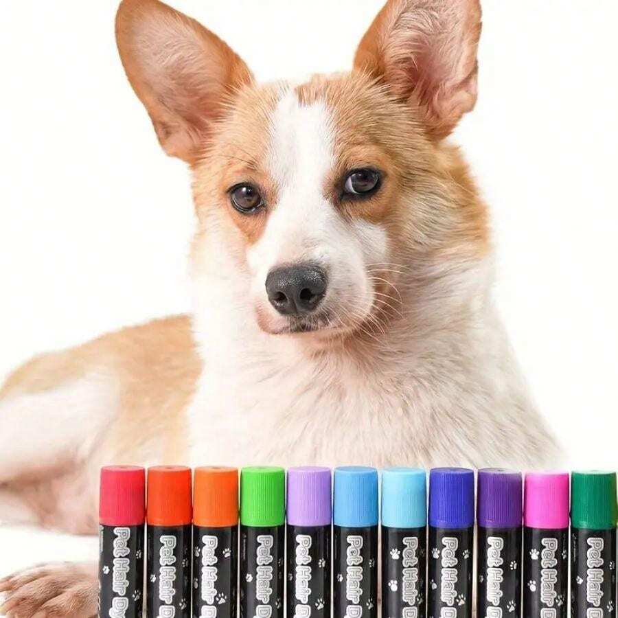 12 Colors Temporary Dog Hair Dye Paint Marker, Safe Pet Fur Coloring ...
