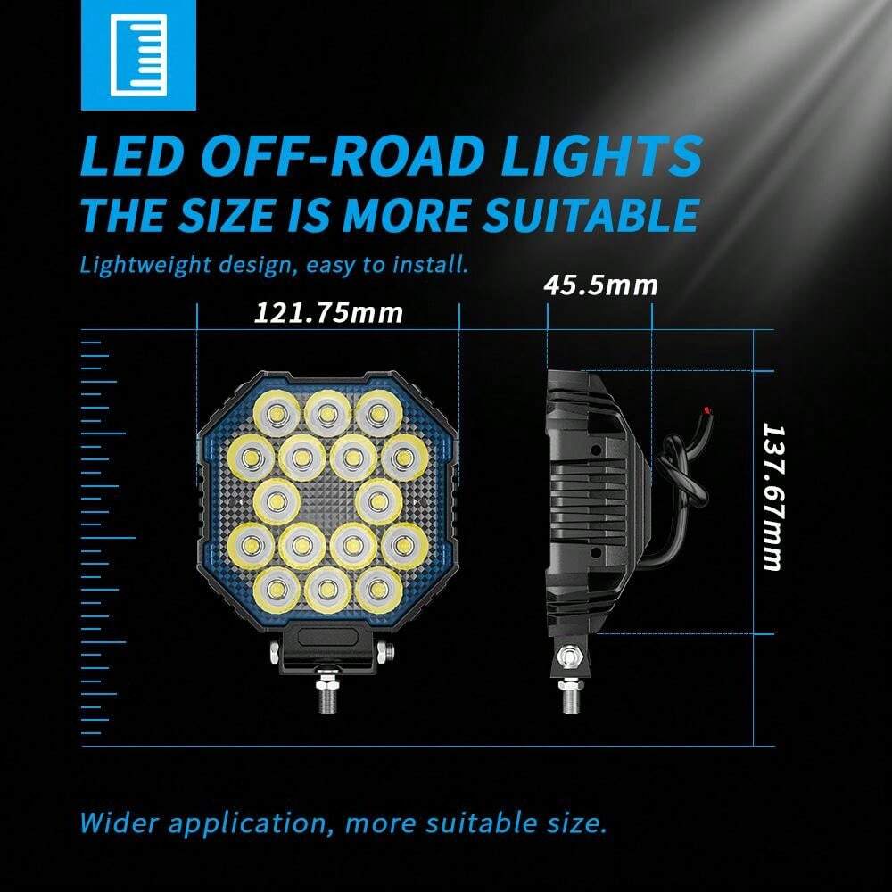 DXZ New Arrival 5x5'' Square & Round Shape 45W 16-LED Work Light, Super ...