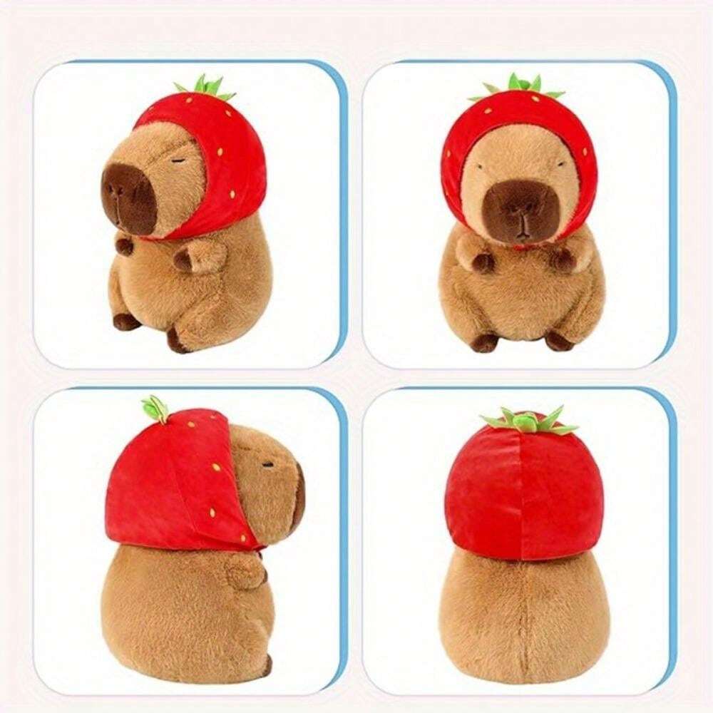 Cute Capybara Plush Wear Strawberry Hat Kawaii Capibara Stuffed Aniamls ...