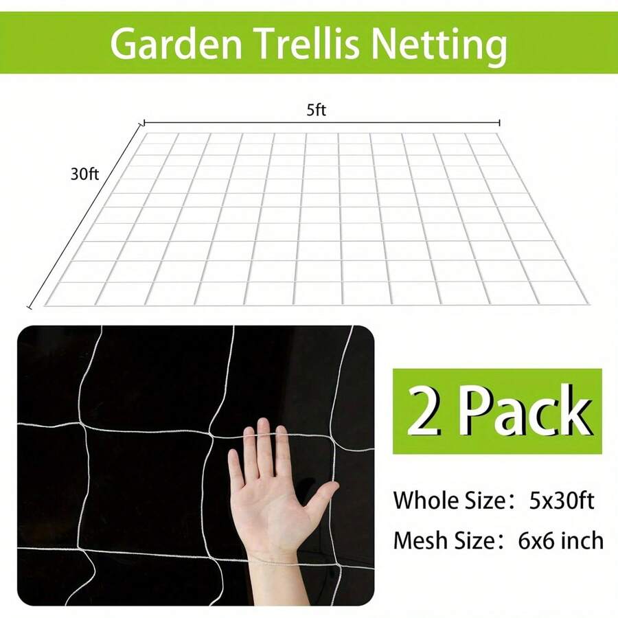 2 Pack 5x30 Ft Plant Trellis Netting, Heavy Duty Garden Trellis Netting ...