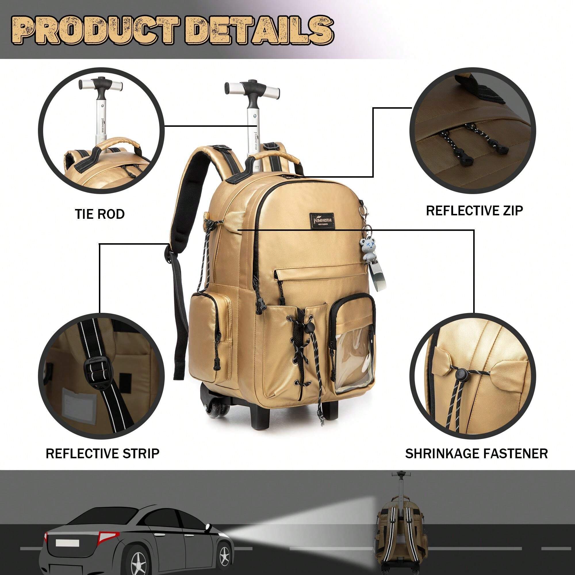 3PCS Multi-Coloured Leather Rolling Backpack For Kids Multi-Pocket ...