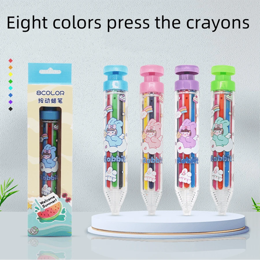 1pc Rotating Crayons Not Dirty Hand Crayons 8-In-1 Rotating Multi-Color Crayons For Kids Plastic ...