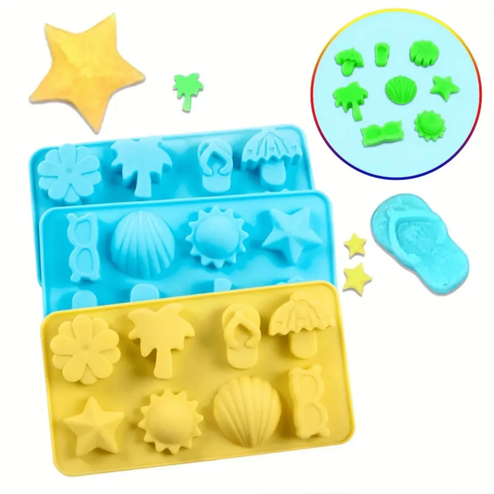 Silicone Ice Cube Tray Molds - 8 Cavity Ocean Starfish Sun Umbrella ...