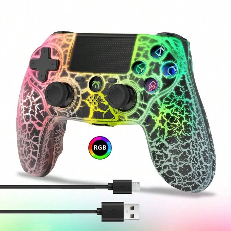 Wireless Controller For PS4 Wireless Remote Gamepad With Unique Cracked Design Dual Vibration 6 Axis Motion Sensor Audio Function Game Controller Widely Compatible With PS4 PC IOS Black SHEIN ASIA