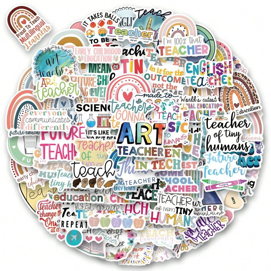 107PCS Teacher Stickers Vinyl Aesthetics Stickers For Scrapbooking ...